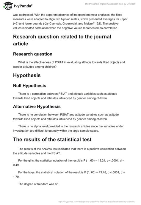 The Preschool Implicit Association Test By Cvencek 662 Words Assessment Example