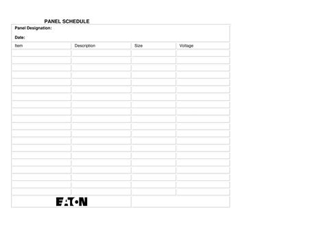 Free Printable Panel Schedule Templates [pdf Excel] Sample