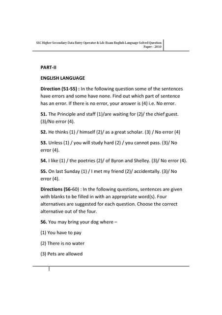Ssc English Language Solved Question Paper 2010 Pdf