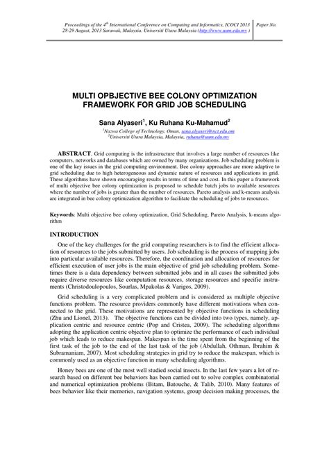 Pdf Multi Opbjective Bee Colony Optimization Framework For Grid Job Scheduling