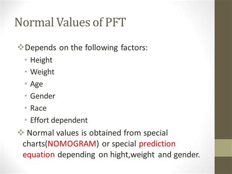 Pft Predicted Values Chart