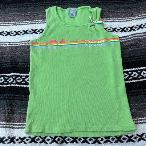 Old Navy Shirts And Tops Vintage Y2k Old Navy Green Ribbed Rainbow