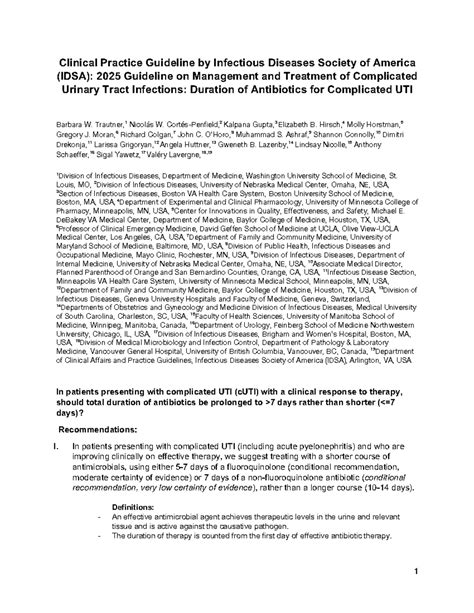 Idsa 2025 Guidelines On Complicated Uti Management And Antibiotic