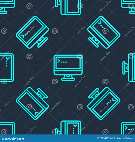 Green Line Computer Monitor Screen Icon Isolated Seamless Pattern On Blue Background Electronic