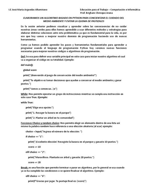 Elaboramos Un Algoritmo Basado En Python Para Concientzar El Cuidado