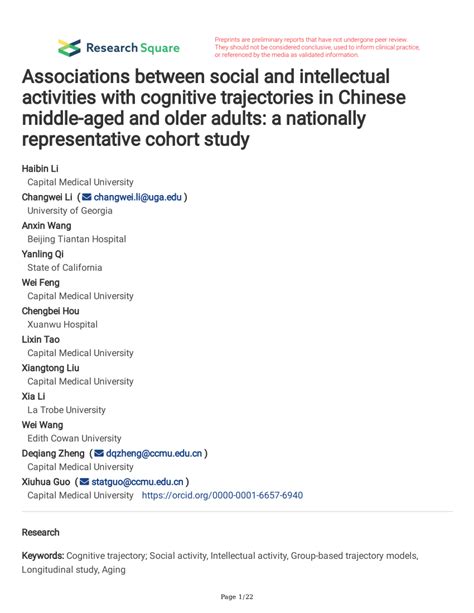 Pdf Associations Between Social And Intellectual Activities With Cognitive Trajectories In
