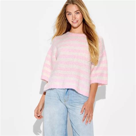 Womens Short Sleeve Crewneck Pullover Sweater Wild Fable Light Pink