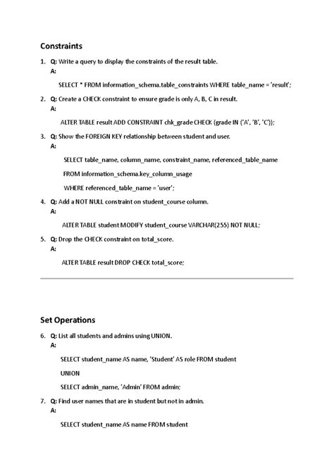 40 Questions Dbms Constraints Set Operations Joins Views Triggers