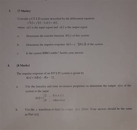 Solved 3 17 Marks Consider A CT LTI System Described By Chegg Com