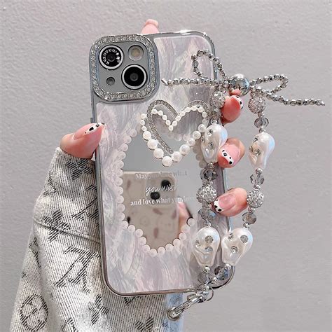 별하케이스 조개무늬 미러 하트 실버 스트랩 케이스 아이폰 12 13 14 15 프로 프로맥스