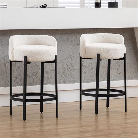 Duomay Counter Height Bar Stools 26 Round Barstools Set Of 2 Modern Sherpa Fabric