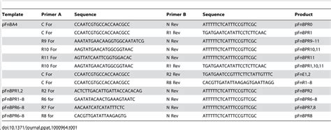 Pcr Primer Sequences Templates And Primer Combinations Used To Make