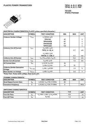 TIP41 Datasheet And Replacement Transistor Equivalent Finder Cross Reference AllTransistors Com