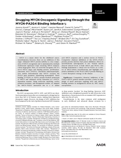 Pdf Drugging Mycn Oncogenic Signaling Through The Mycn Pa2g4 Binding