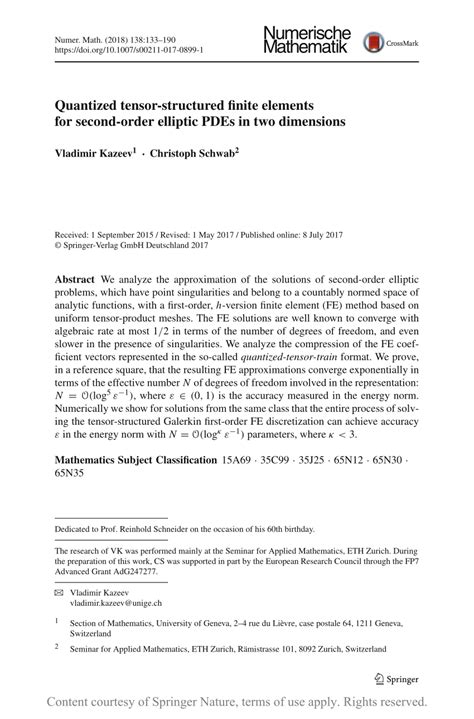 quantized tensor structured finite elements for second order elliptic