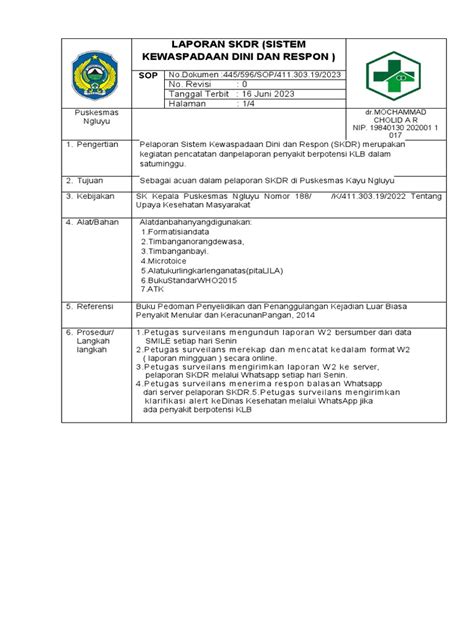 Sop Laporan Skdr Sistem Kewaspadaan Dini Dan Respon Pdf