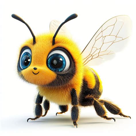 Cute Fluffy Bee Character 3d Render Illustration Ai Generated Stock