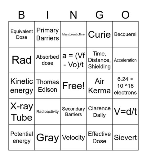 Units Of Measure Bingo Card