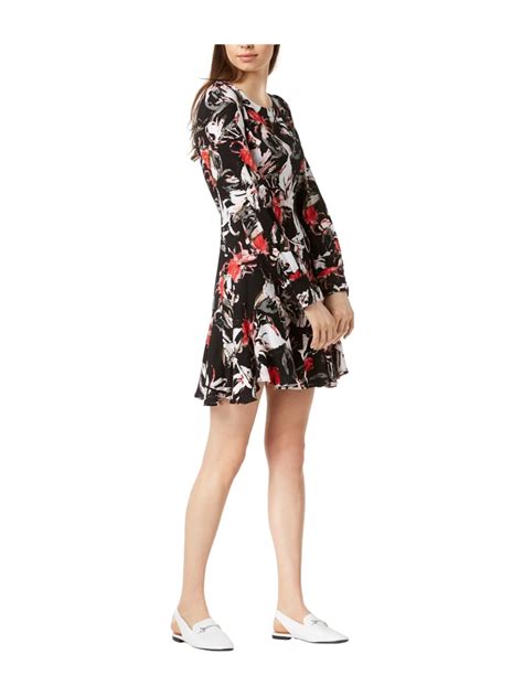 Bar Iii Womens Black Long Sleeve Crew Neck Mini Party Fit Flare Dress