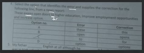 Select The Option That Identifies The Error And Supplies The Correction F