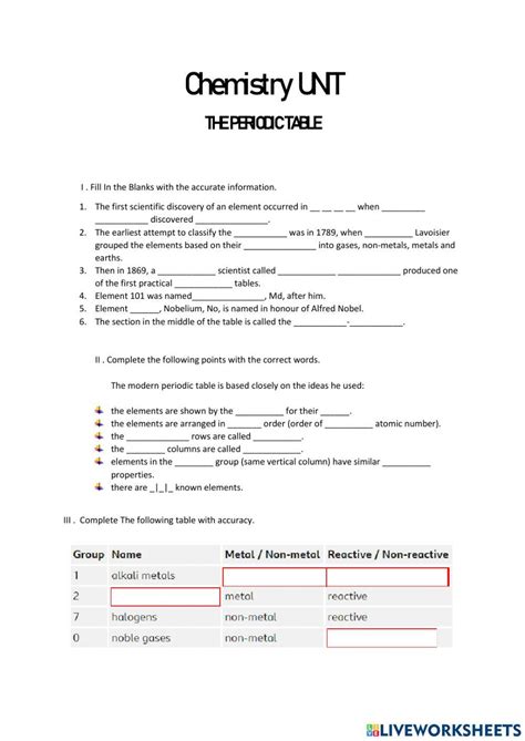 The Periodic Ta Free Interactive Worksheets 2251270