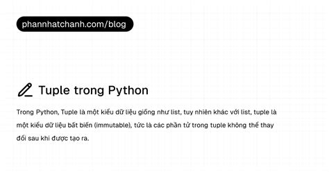 Tuple Trong Python — Phan Nhật Chánh