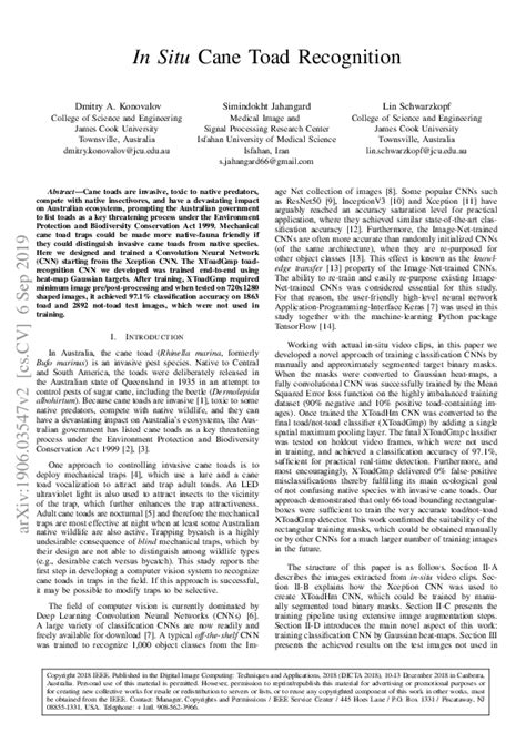 Pdf In Situ Cane Toad Recognition
