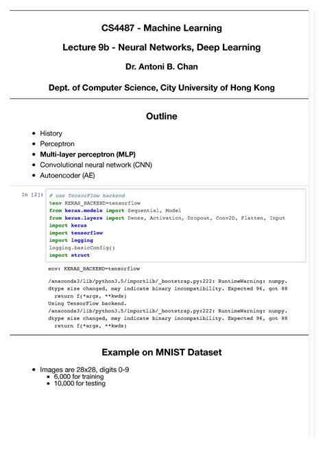 lecture 9b cs4487 machine learning lecture 9b neural networks