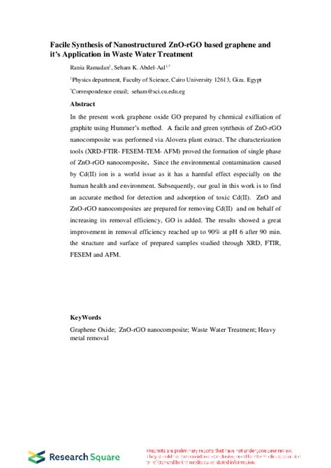 Pdf Facile Synthesis Of Nanostructured Zno Rgo Based Graphene And It