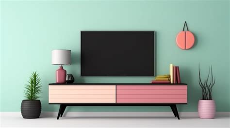 검은 화면 3d 렌더링을 표시하는 세련된 스마트 Tv를 갖춘 현대적인 민트 거실 Tv 캐비닛 Tv 테이블 Tv 스탠드 배경 일러스트 및 사진 무료 다운로드 Pngtree