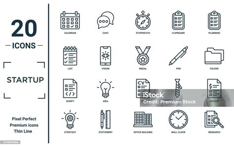 Startup Linear Icon Set Includes Thin Line Calendar List Script