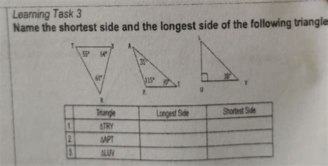 Solved Learning Task Name The Shortest Side And The Longest Side Of The Following Triangle