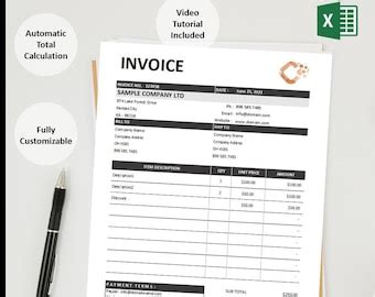 Custom Digital Excel Invoice Template Auto Calculation In Etsy