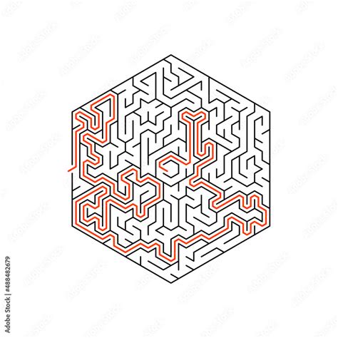 Maze Mental Educational Game With Clue Template In Hexagon Isolated