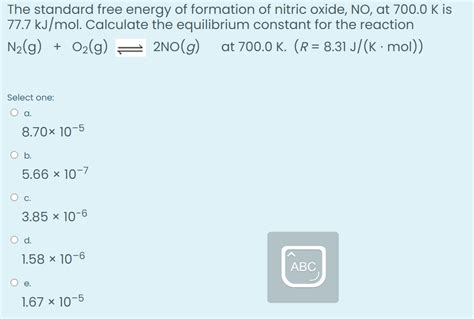 Solved The Standard Free Energy Of Formation Of Nitric Chegg