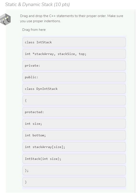Solved Static Dynamic Stack Pts Drag And Drop The C Chegg
