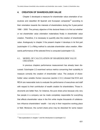 4 1 Model Of Calculation Of Shareholder Value Creation