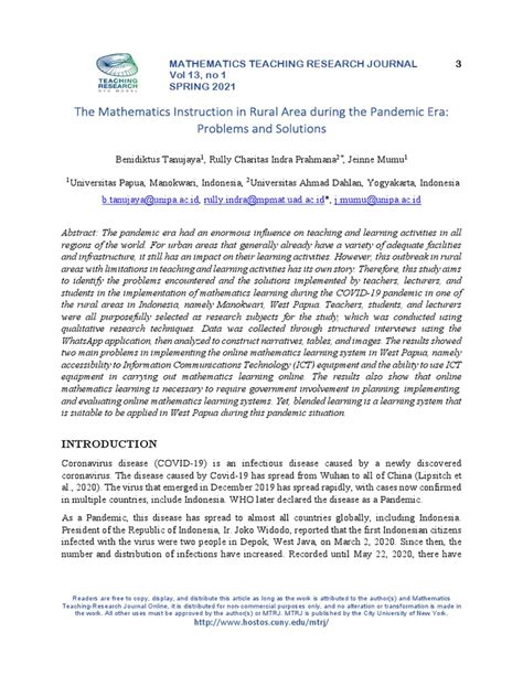 The Mathematics Instruction In Rural Area During The Pandemic Era Problems And Solutions Pdf