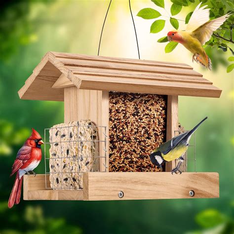 Arlmont And Co Bird Feeders For Outdoors Hanging Wooden Bird Feeder