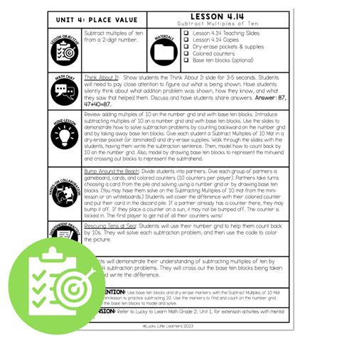 Lucky To Learn Math 1st Grade Lesson 414 Subtract Multiples Of Ten Lesson Plan Lucky