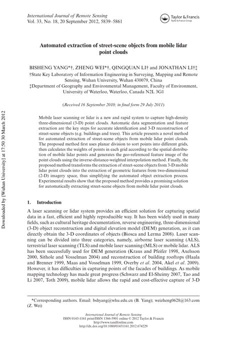Pdf Automated Extraction Of Street Scene Objects From Mobile Lidar