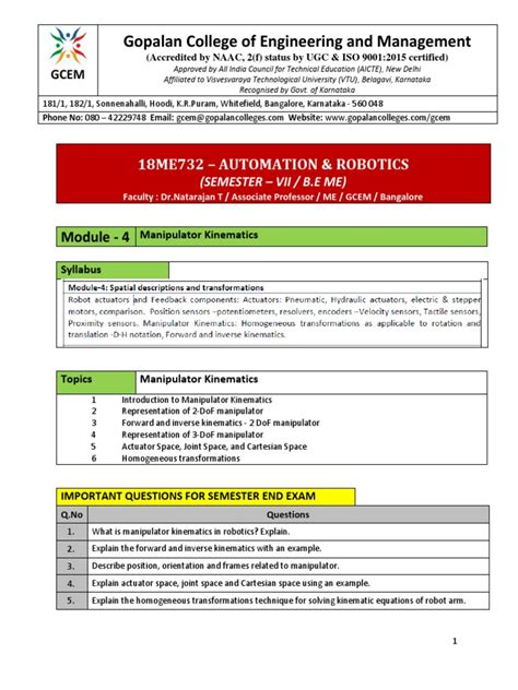 Ar Module 4 42 Manipulator Kinematics Q And A Pdf