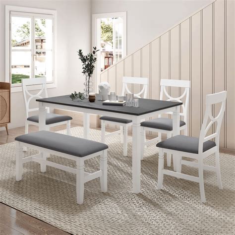 Lumisol 6 Piece Kitchen Dining Room Table Set With Bench