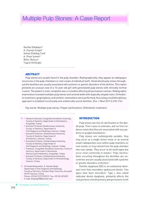 Pdf Multiple Pulp Stones A Case Report · Small Radiopacities Seen