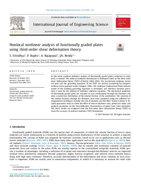 Pdf Nonlocal Nonlinear Analysis Of Functionally Graded Plates Using Third Order Shear