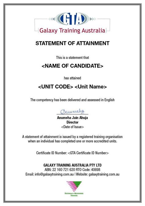 Certificate Of Attainment Template