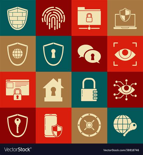 Set Globe Key Eye Scan Ftp Folder And Lock Vector Image