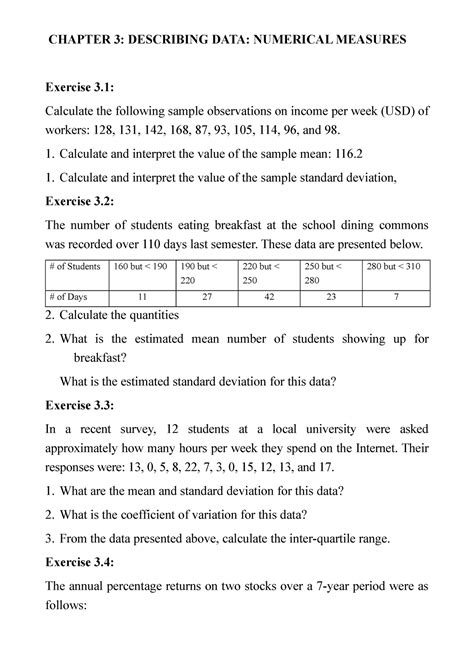 Exercises C Scd CHAPTER DESCRIBING DATA NUMERICAL MEASURES Exercise Calculate The
