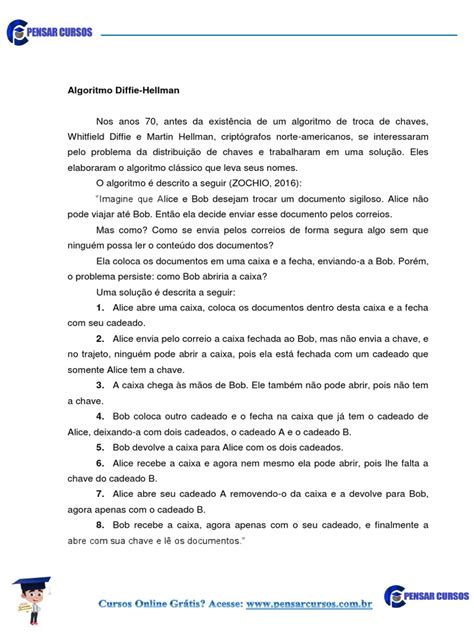 Algoritmo Diffie Hellman Pdf Criptografia De Chave Pública Criptografia