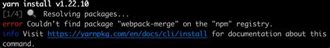 error couldn t find package webpack merge on the npm registry